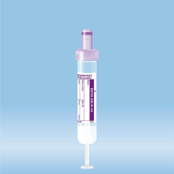 S-Monovette® EDTA K3E, 4 ml, cap violet, (LxØ): 75 x 15 mm, with paper label | S-Monovette ...