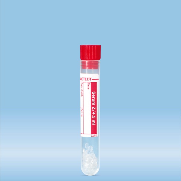 Sample tube, Serum CAT, 4.5 ml, cap red, (LxØ): 75 x 13 mm, with paper ...