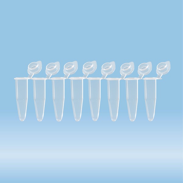 PCR strip of 8, PCR Performance Tested, transparent, PP, flat cap | PCR ...