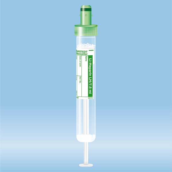 S-Monovette® Lithium heparin LH, 7.5 ml, cap green, (LxØ): 92 x 15 mm ...